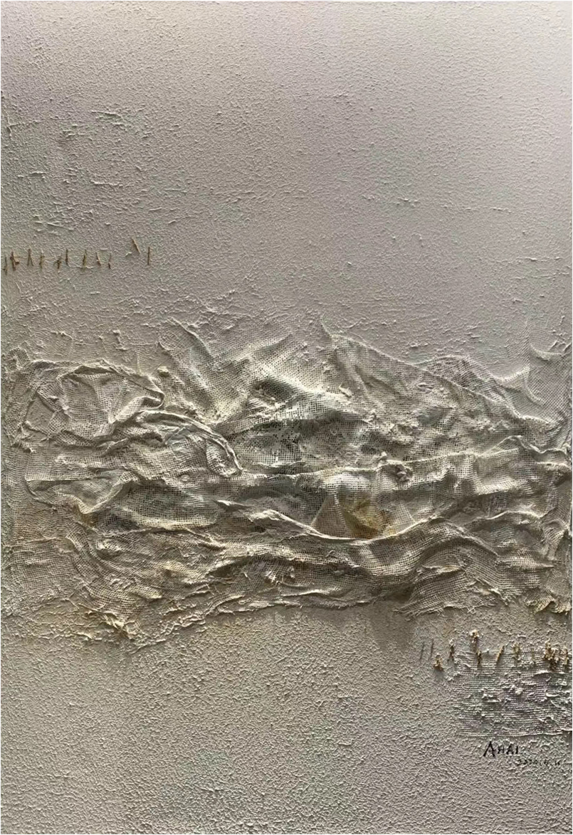 Abstract Oil Painting With White Mesh And Paint Stack – Oil Paintings ...